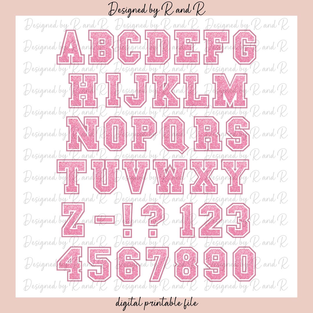 Pink Glitter Varsity Alpha Letters From Designed by R and R - Etsy