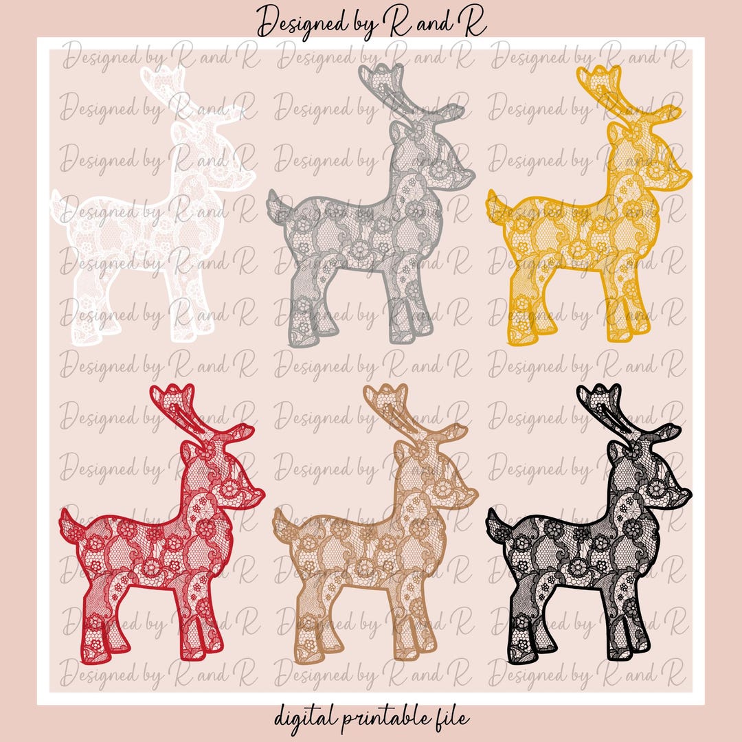 Lace Deer PNG Designs (6 Colors Included) From Designed by R and R - Etsy