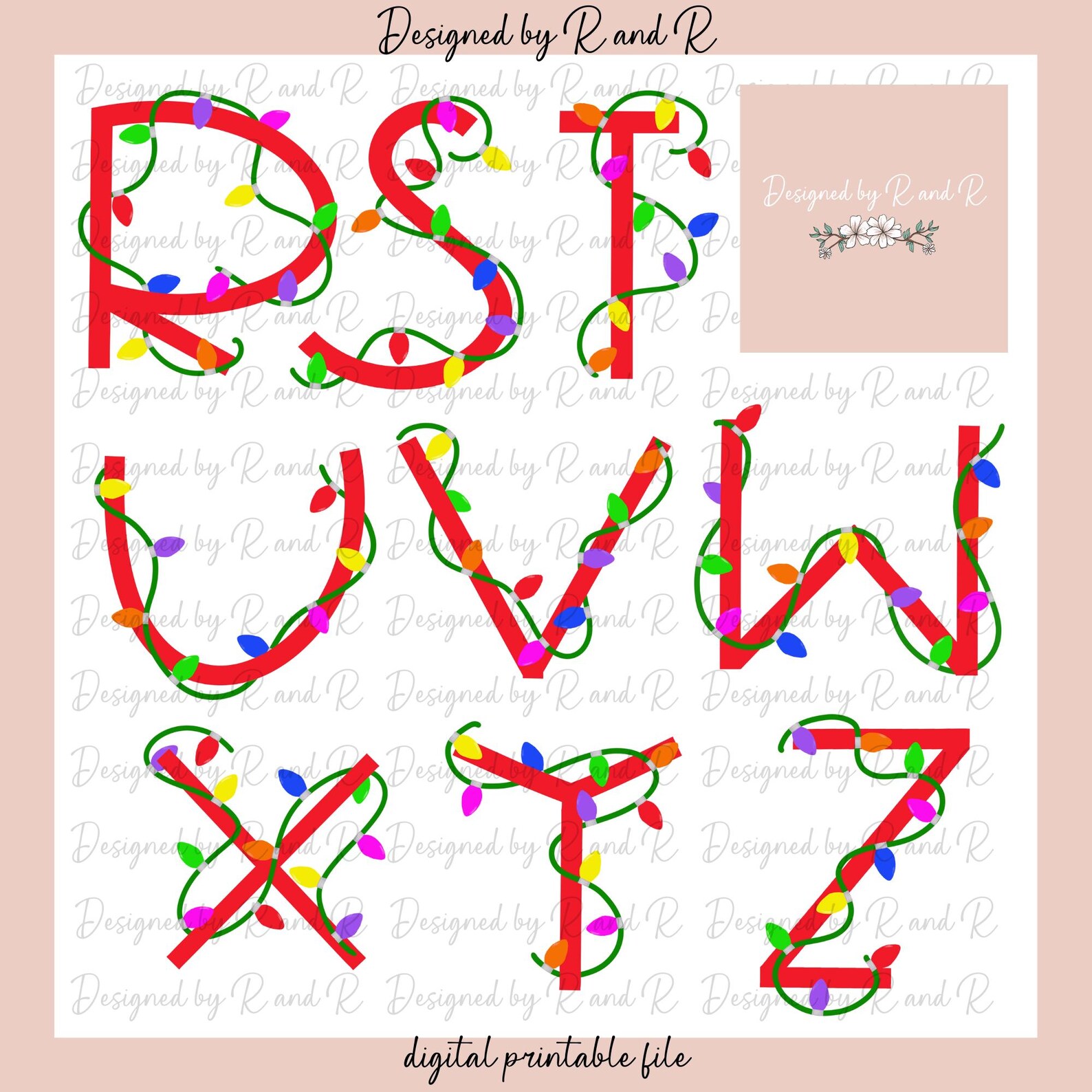 Christmas Light Printable Letters From Designed by R and R - Etsy