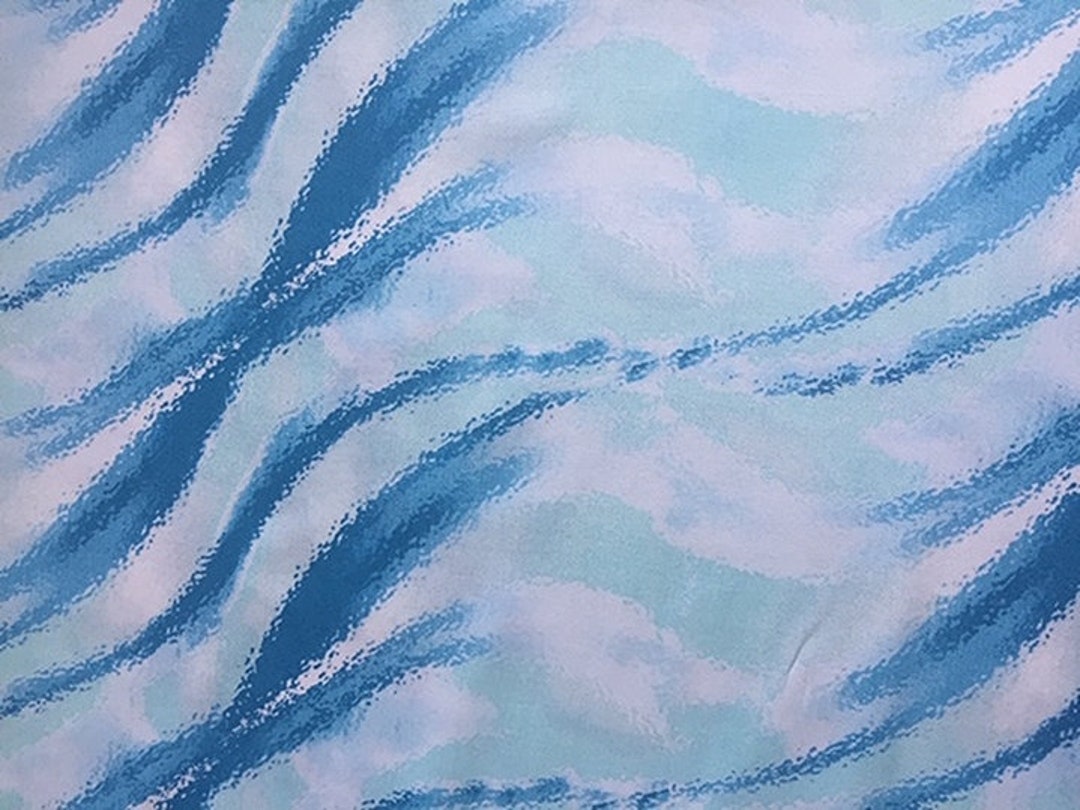 Ocean Waves Fabric: Abstract Blue White Cotton Poplin, 60" Wide - Etsy