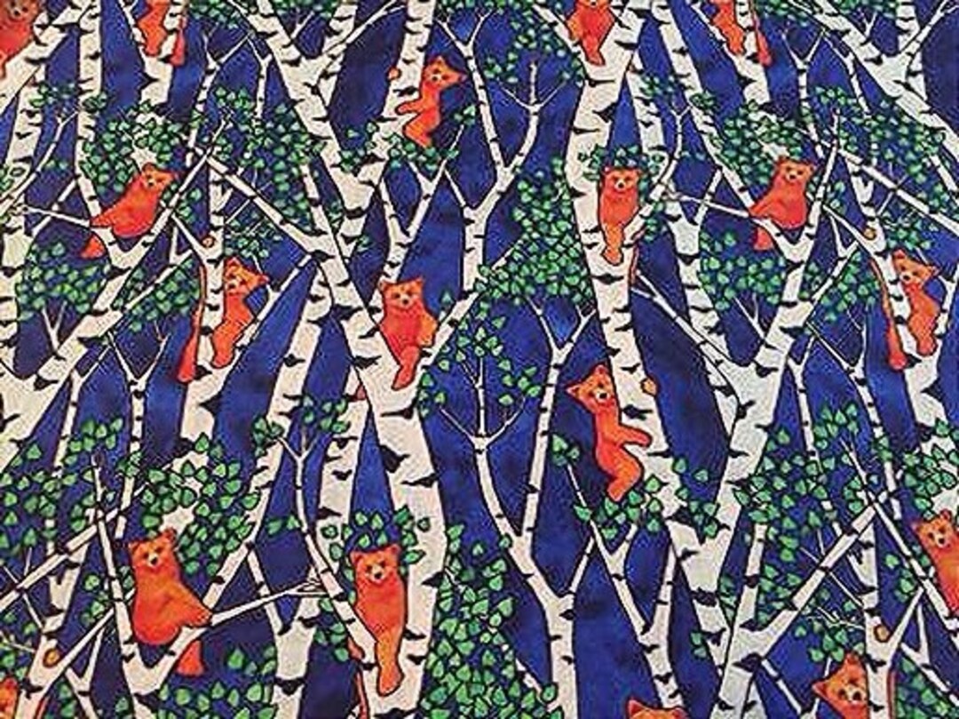 Bear in Aspen Trees Fabric: Woodland Fantasy Wildlife Print - Etsy