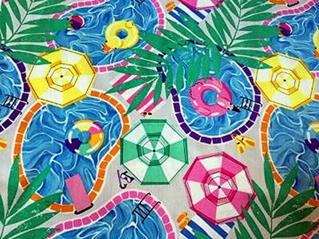 Pool Party Fabric: Island Paradise Swimming Pools, Beach Balls - Etsy