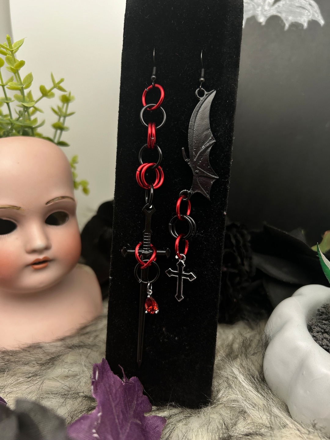 Vampire Slayer~ Handmade Chainmail Goth Halloween Red and Black Bat ...