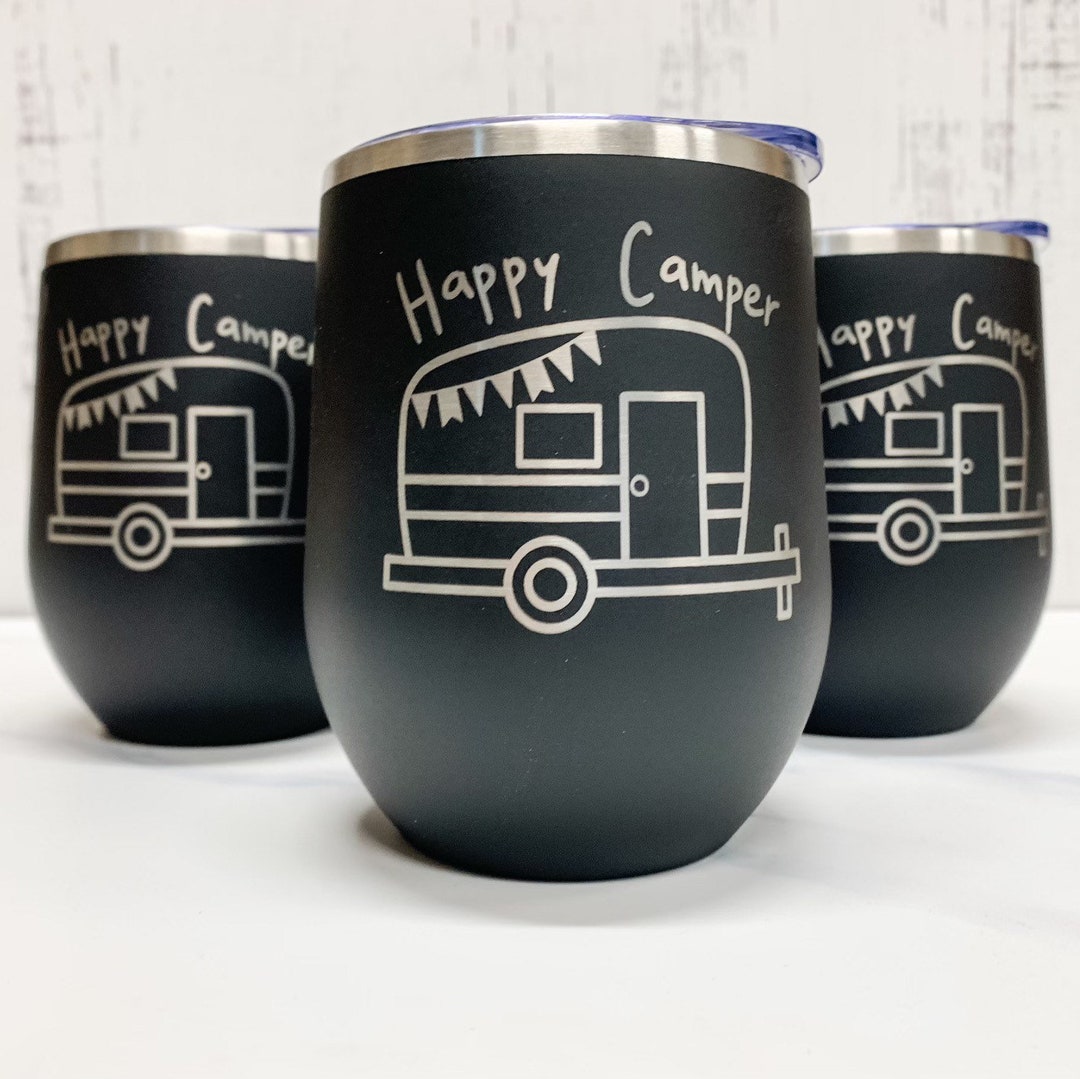 Happy Camper Wine Tumbler, Custom Personalized Cocktail Cup, Insulated ...