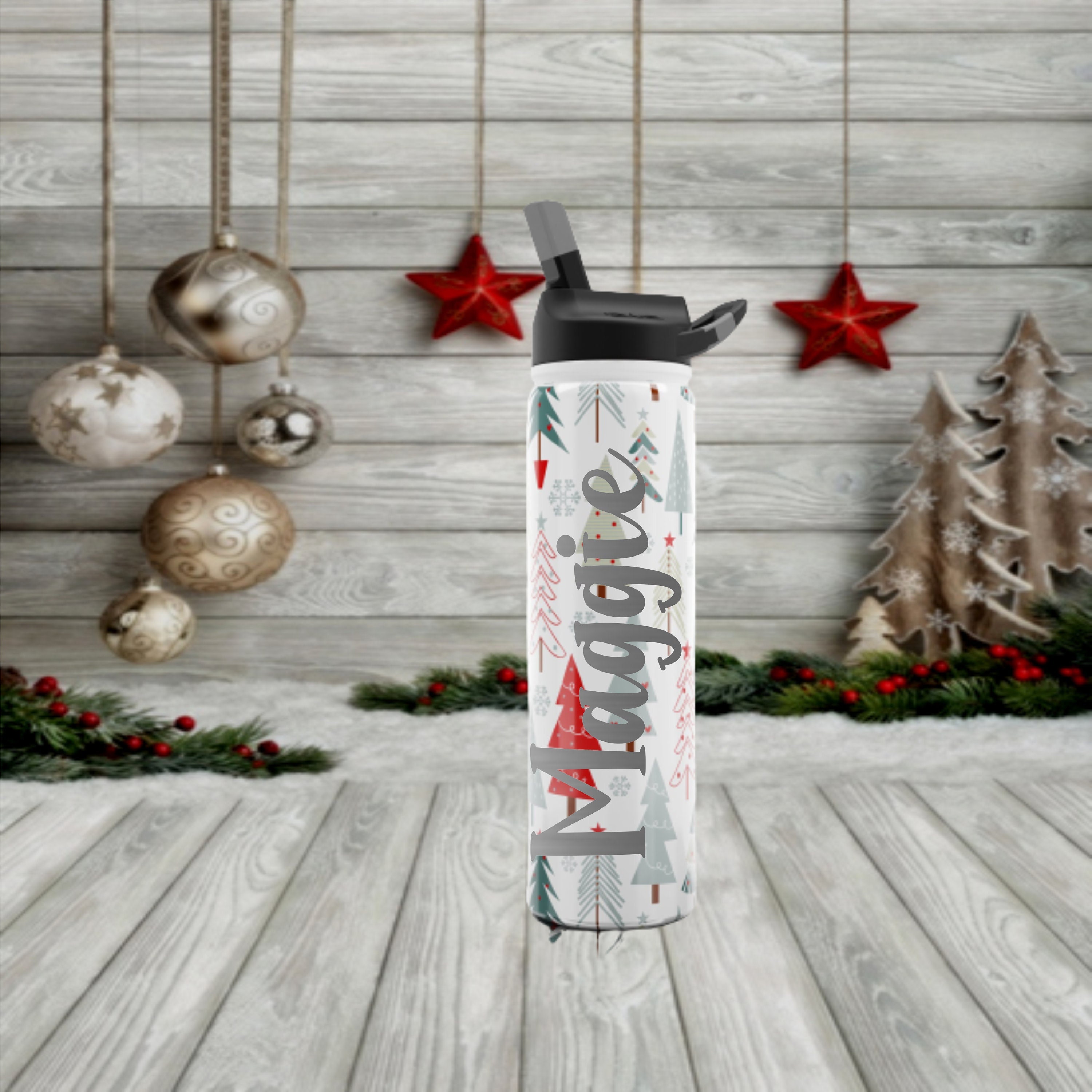 Personalized Christmas Tree Water Bottle: Engraved 27 Oz SIC Cup - Etsy