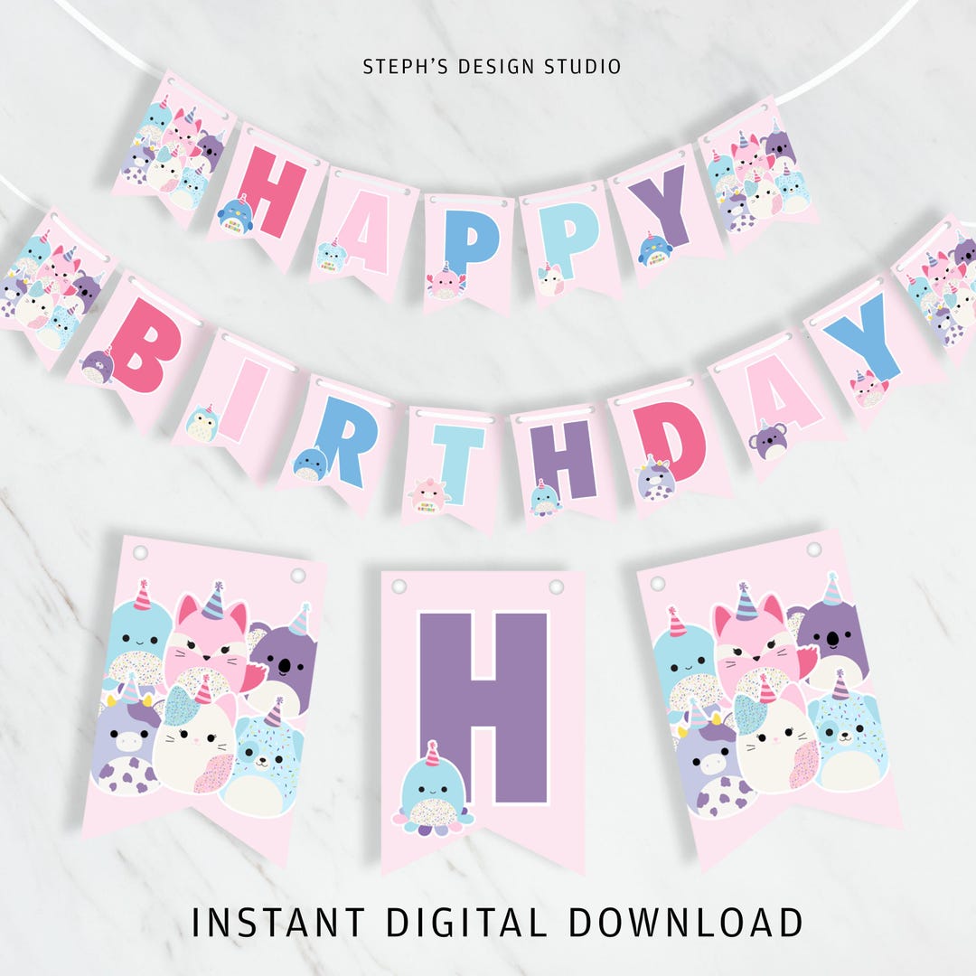 Birthday Banner Birthday Decoration, Girls Birthday, Squishy Party ...