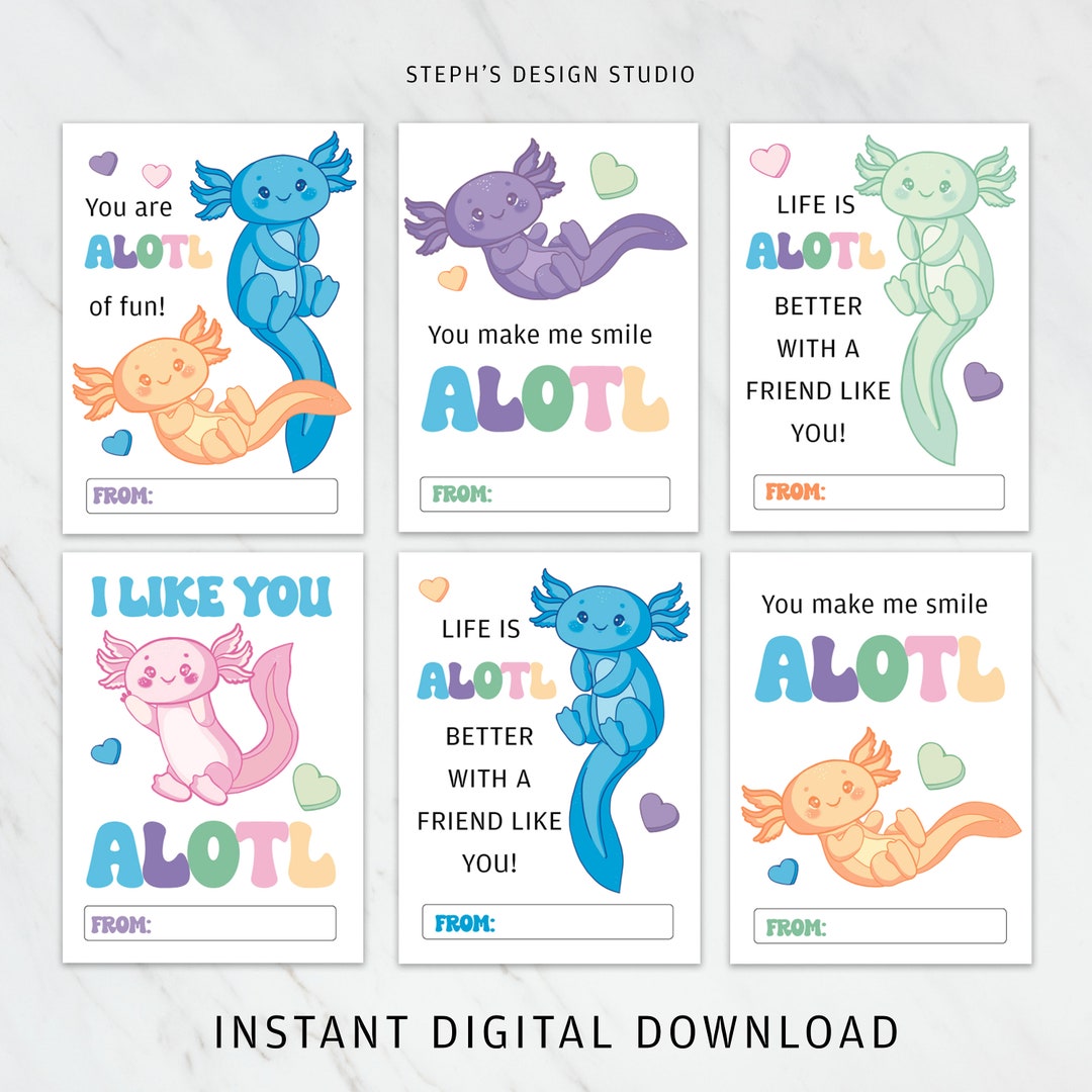 Kids Valentine | INSTANT DOWNLOAD | Valentine Day Cards | Axolotl ...