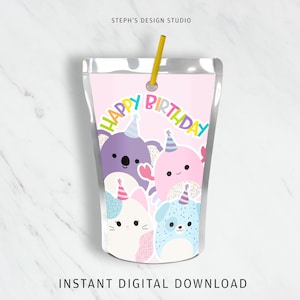 Birthday Juice Labels - Capri Sun Labels - Squish Party- Girls Birthday ...