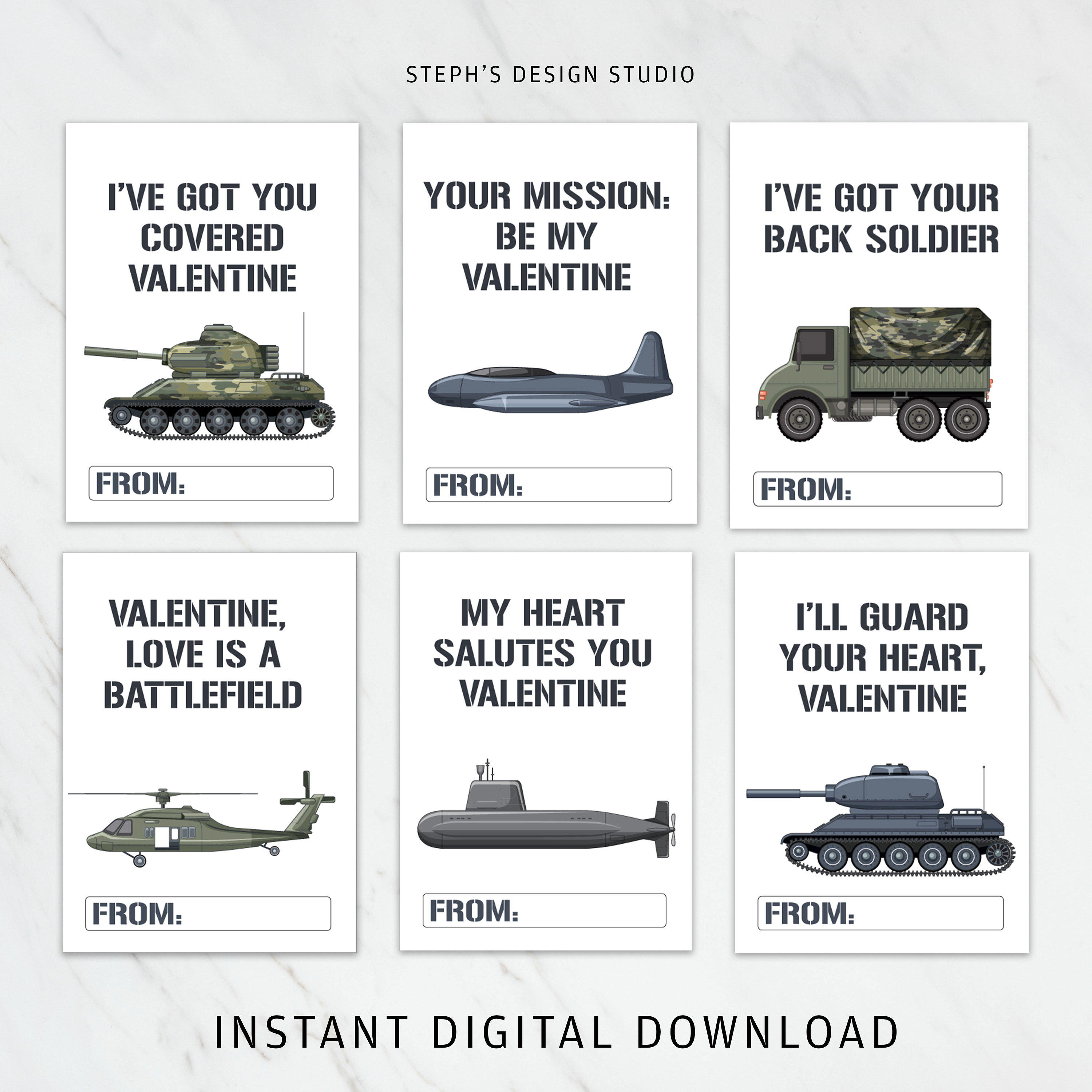 Kids Army Valentine | INSTANT DOWNLOAD | Valentine Day Cards | ARMY ...