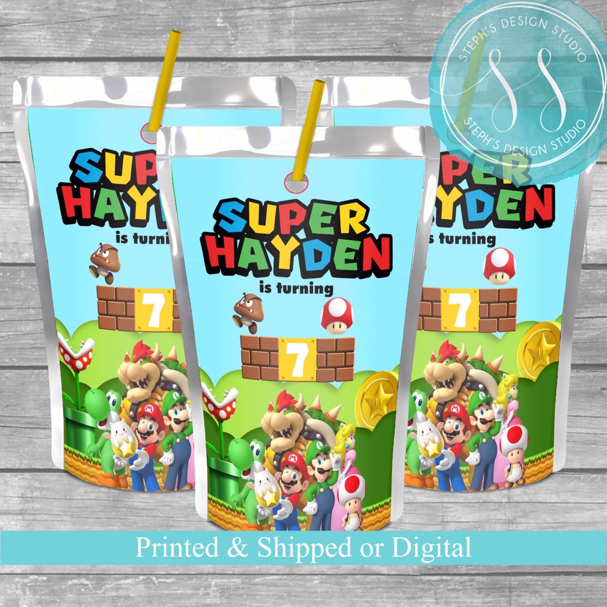 Paper & Party Supplies Super mario Juice pouch labels-Super mario juice ...