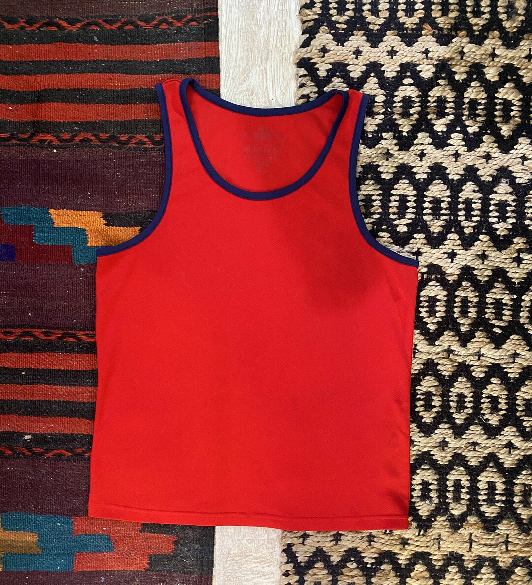Retro Red Tank Top With Navy Trim - Men's Small - Etsy