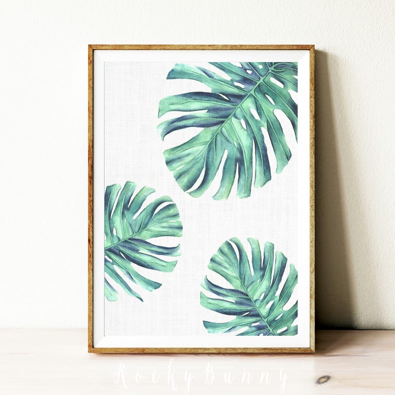 Monstera Leaf Print Tropical Printable Poster Watercolor - Etsy