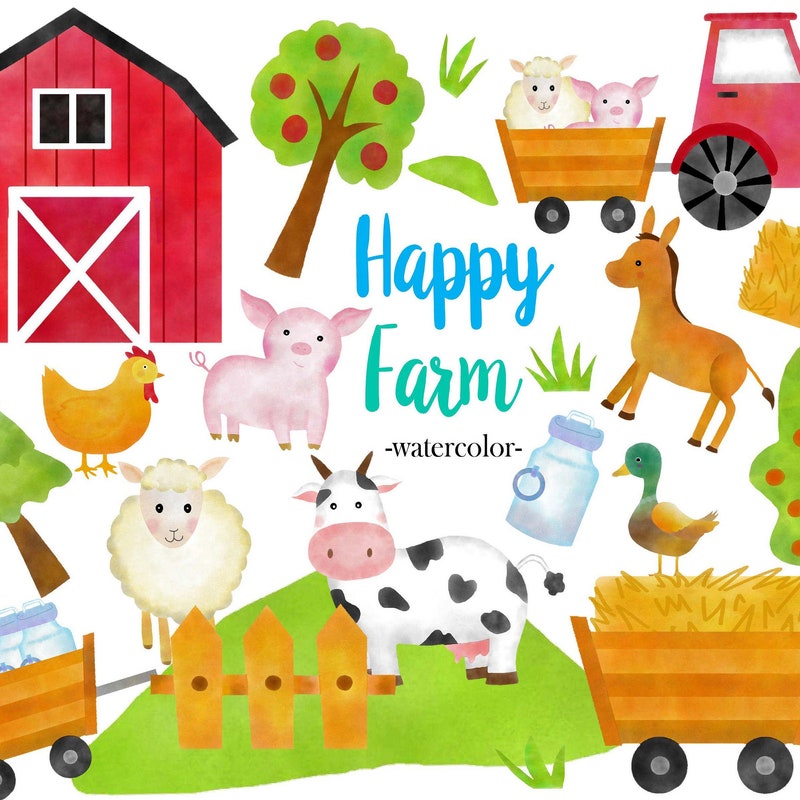 Watercolor Farm Clipart - Etsy