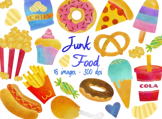 Junk Food Clipart Fast Food Clipart Watercolor Junk Food - Etsy