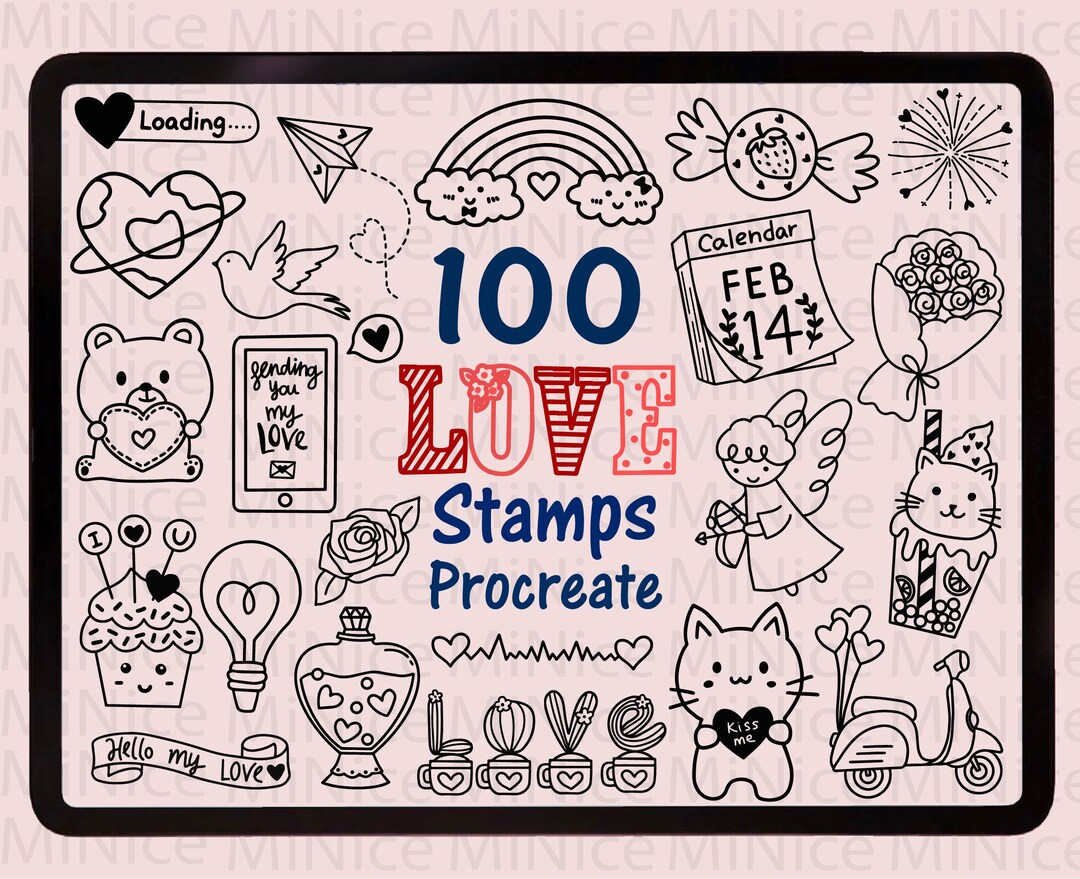 100 Valentine Procreate Stamp - Love Procreate Stamp Pack - Valentine's ...