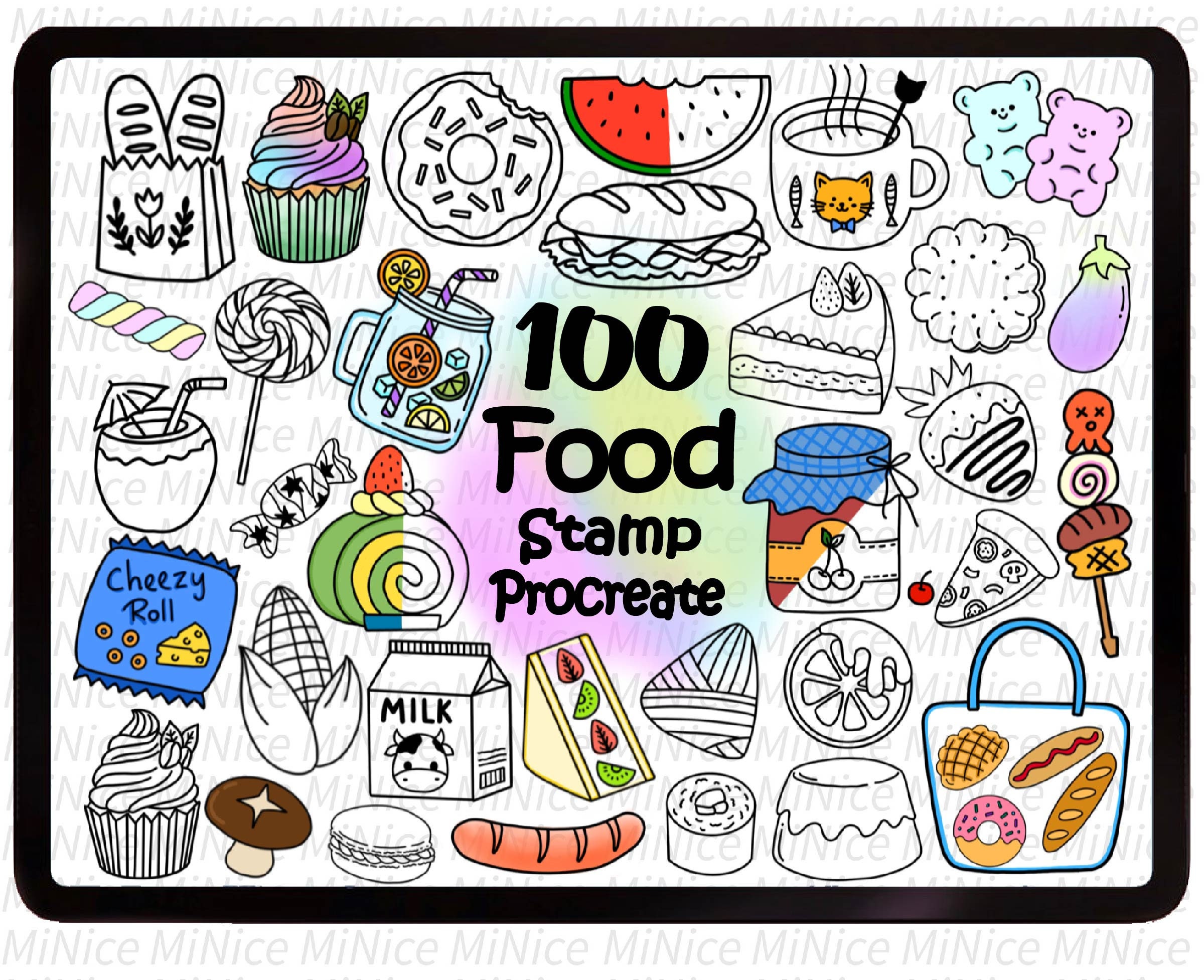 Food Stamp Procreate - Procreate Stamp Pack - Food Doodle Brushes Stamp ...