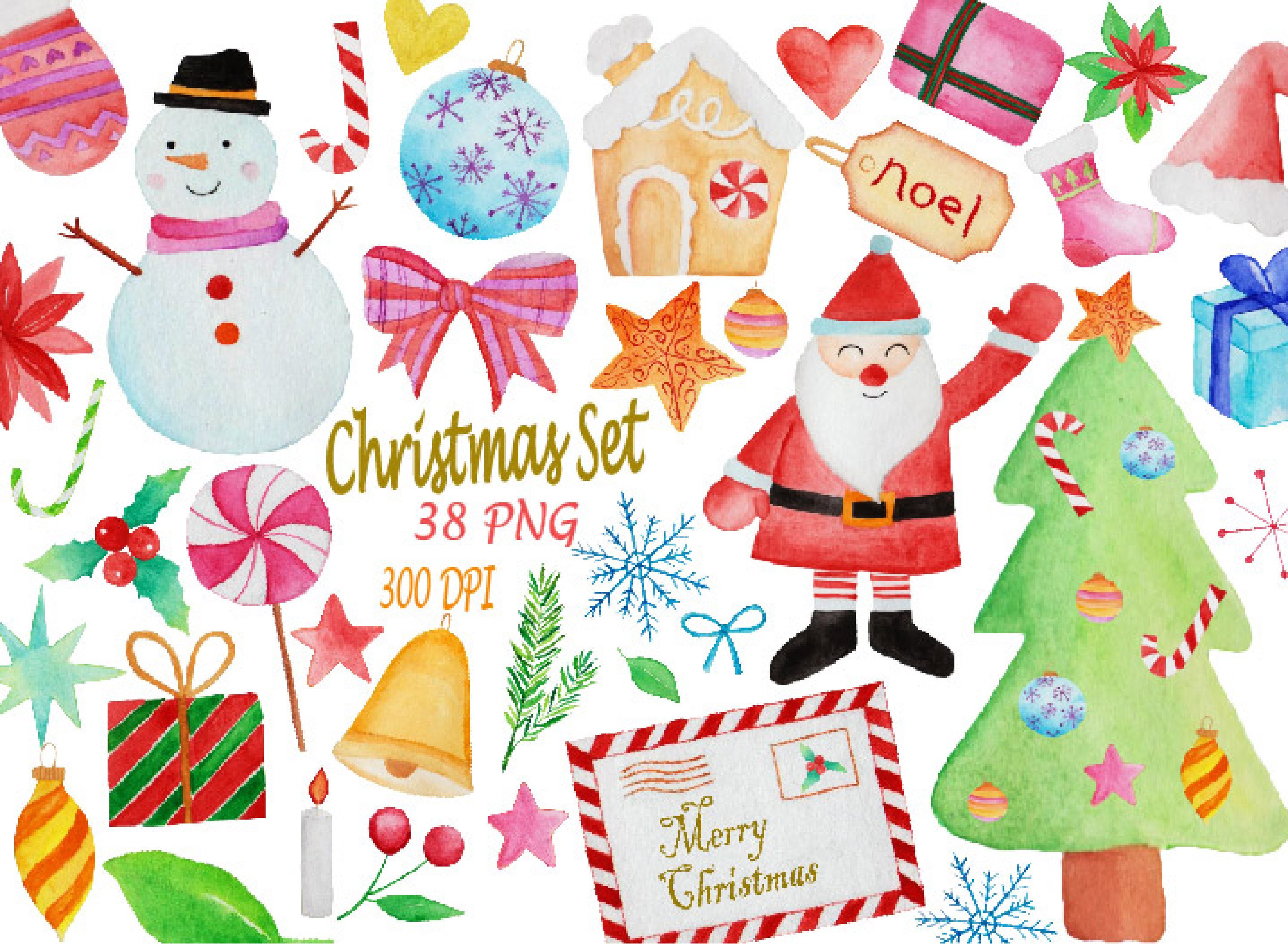 Watercolor Christmas Clipart Christmas Clipart Santa | Etsy