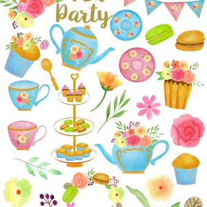 Flower Tea Party Clip Art , Watercolor Tea Party Clip Art/ Tea Time ...