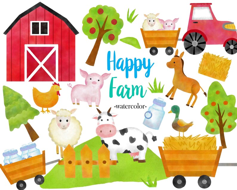 Farm Animals Clip Art / Watercolor Farm Clip Art/ Watercolor - Etsy