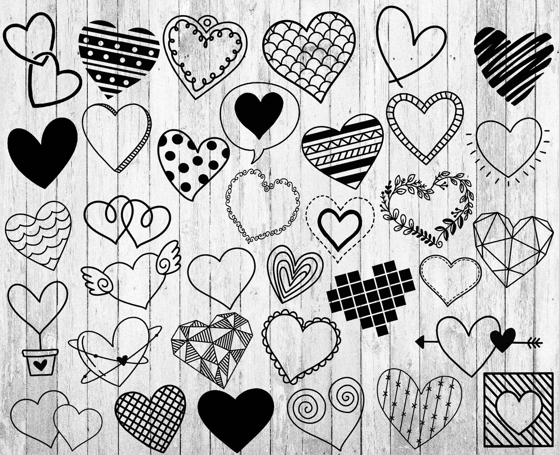 Hand Drawn Hearts SVG Bundle Valentines Svg heart Silhouette - Etsy