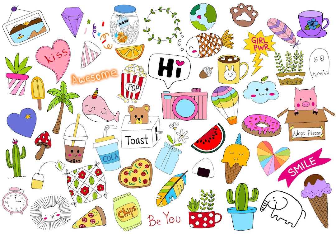 50+ Hand Drawn Cute Doodle Art - Doodle Clipart -piggy - Girl Power ...