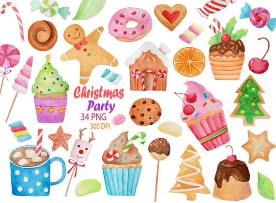 Watercolor Christmas Party Clipart Christmas Clipart Party - Etsy