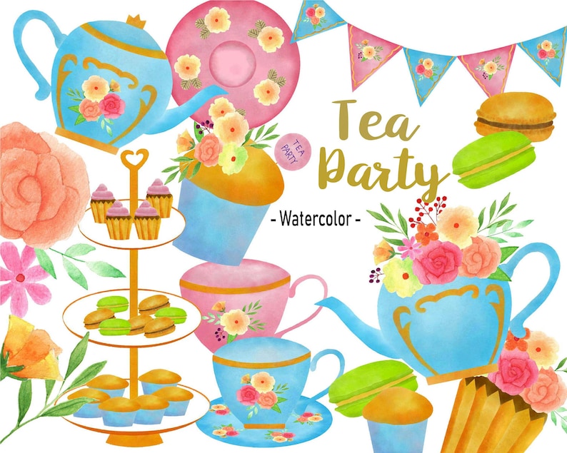 Flower Tea Party Clip Art Watercolor Tea Party Clip Art/ Tea - Etsy