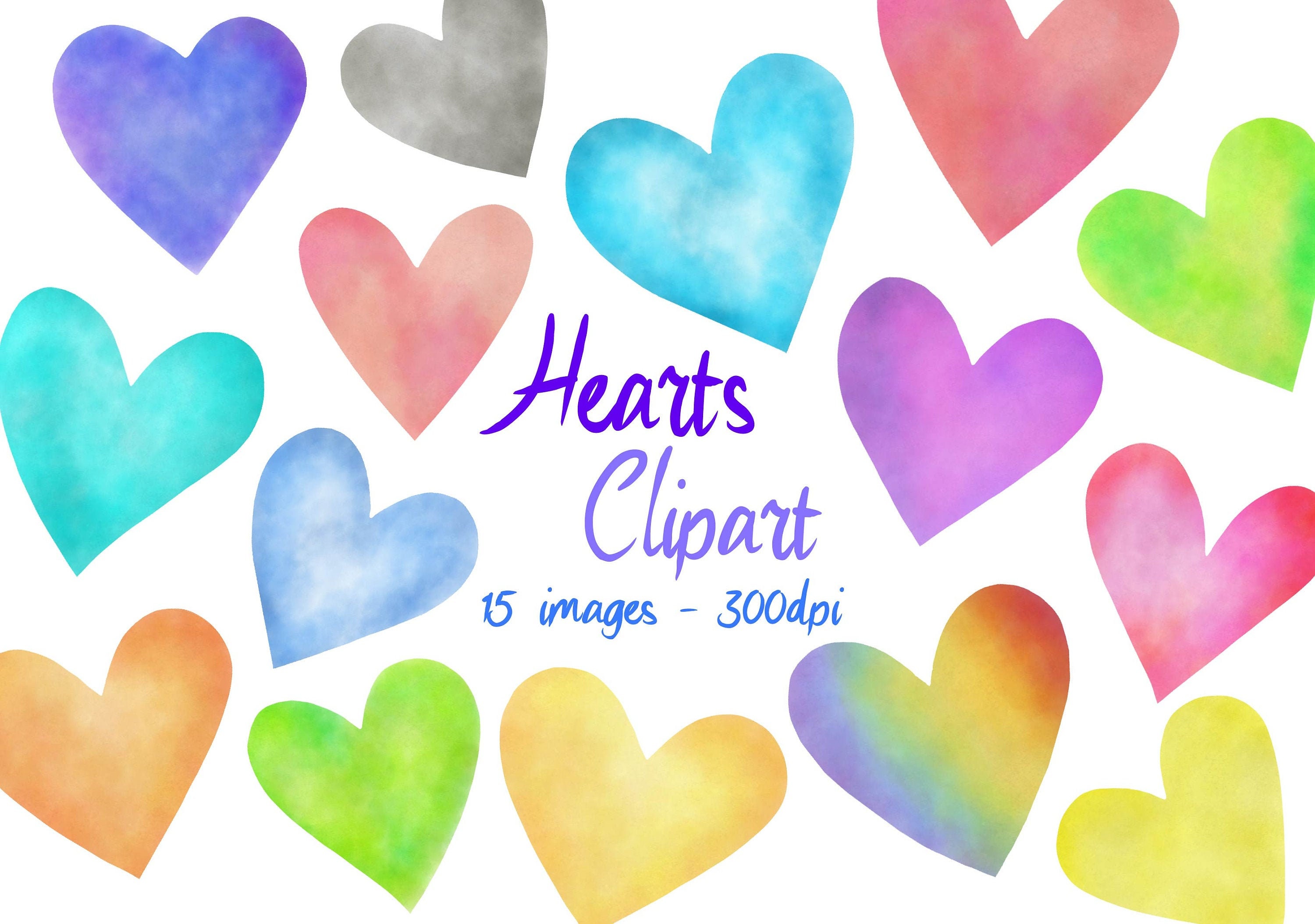 Watercolor Hearts Clipart Rainbow Heart Clipart | Etsy