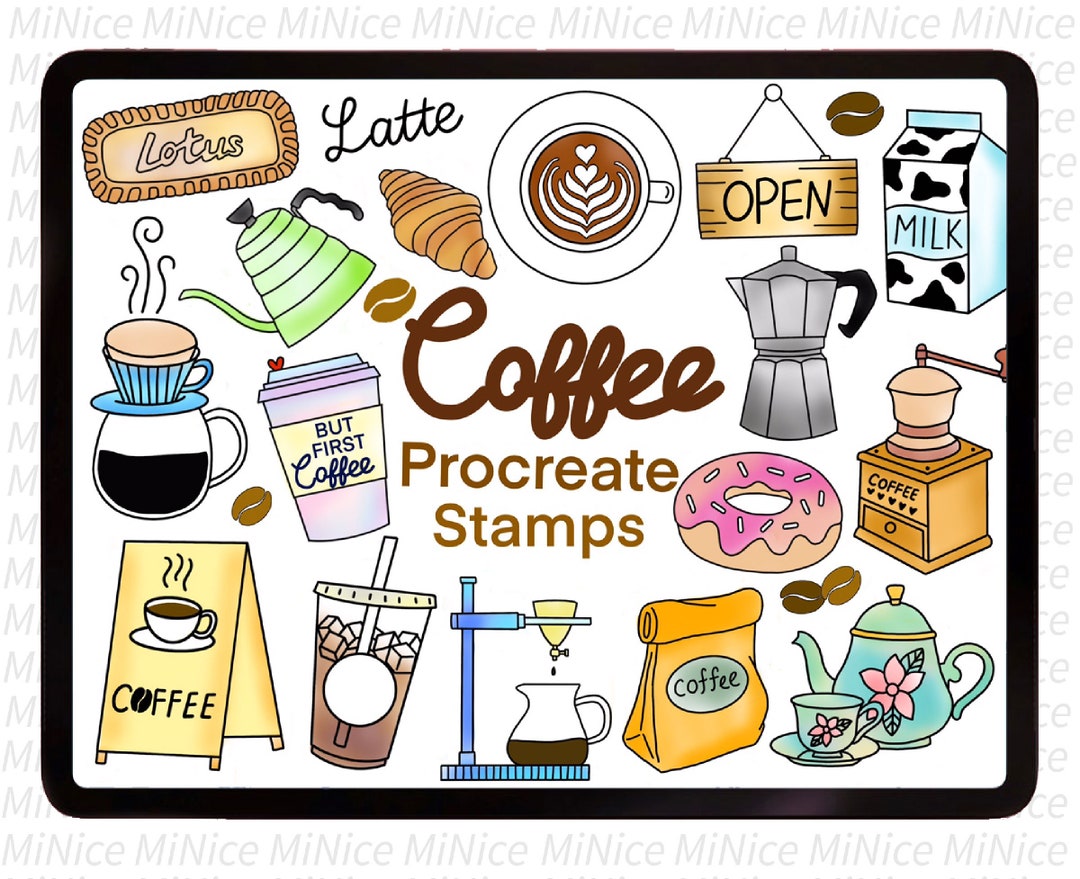 Coffee Stamp Procreate - Procreate Stamp Pack - Coffee Brushes Stamp ...