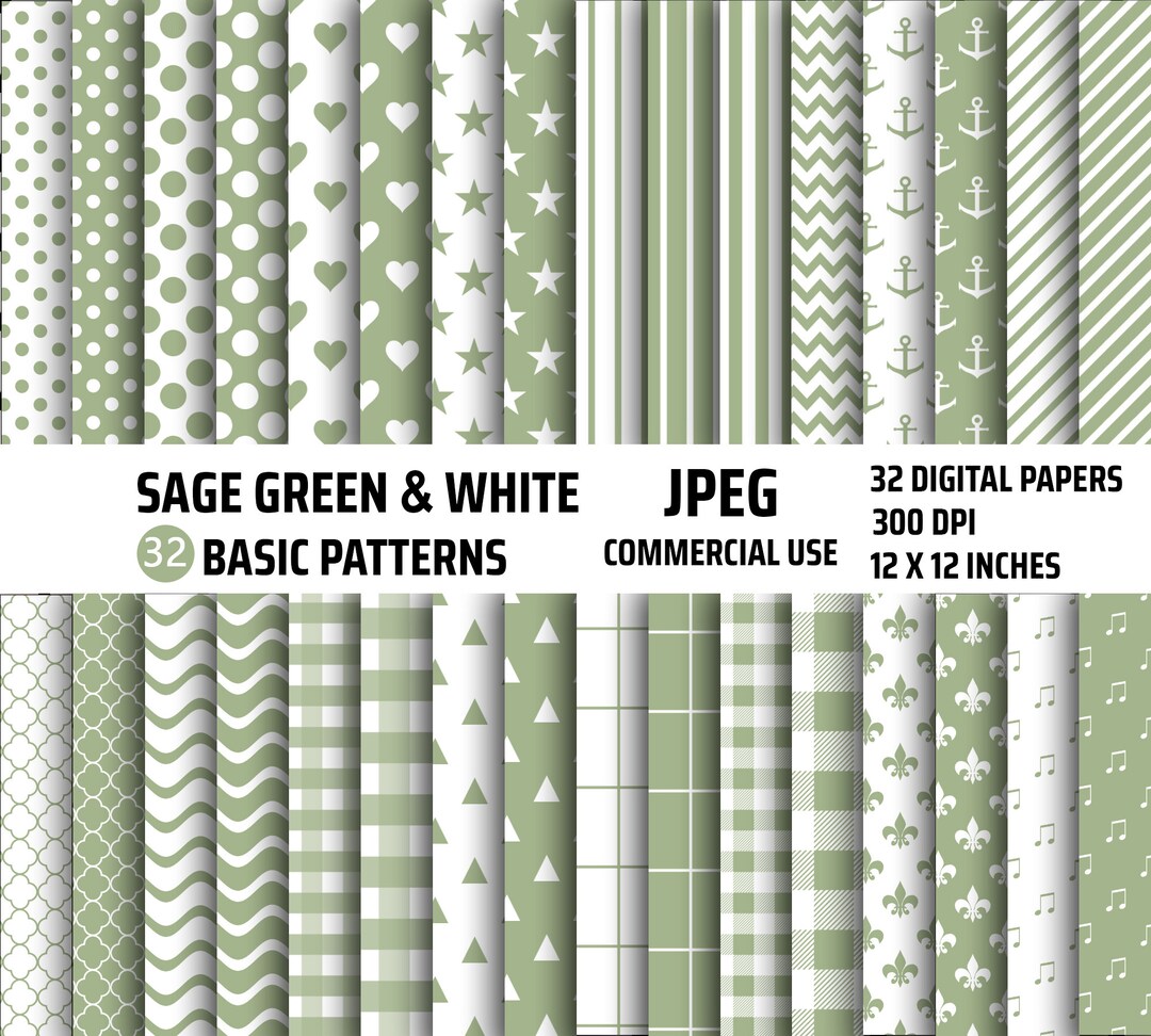 Sage Green Digital Paper Pack: Scrapbook Clipart Patterns (digital ...