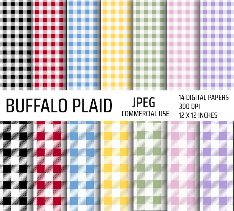 Buffalo Plaid Pattern Digital Paper Pack, Lumberjack Check, Gingham ...