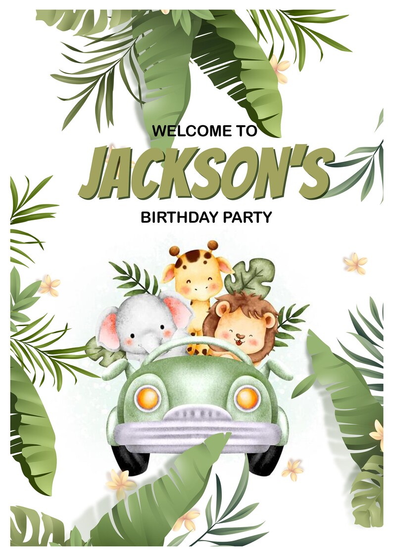 Boys Jungle Safari Animals Birthday Party Welcome to Sign - Etsy