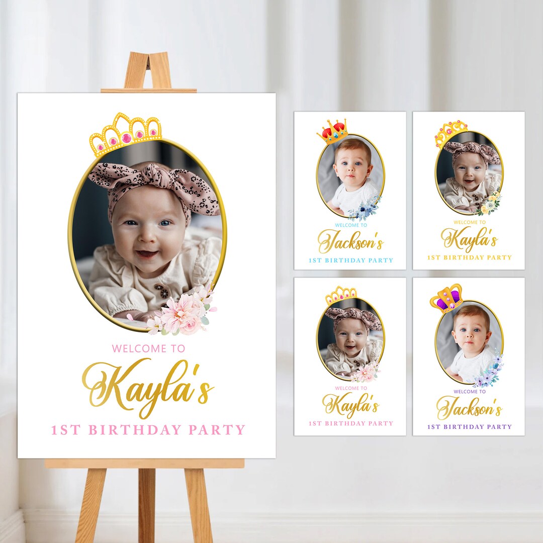 Personalised Prince Princess Crown Childrens Party Welcome Sign Any Age ...