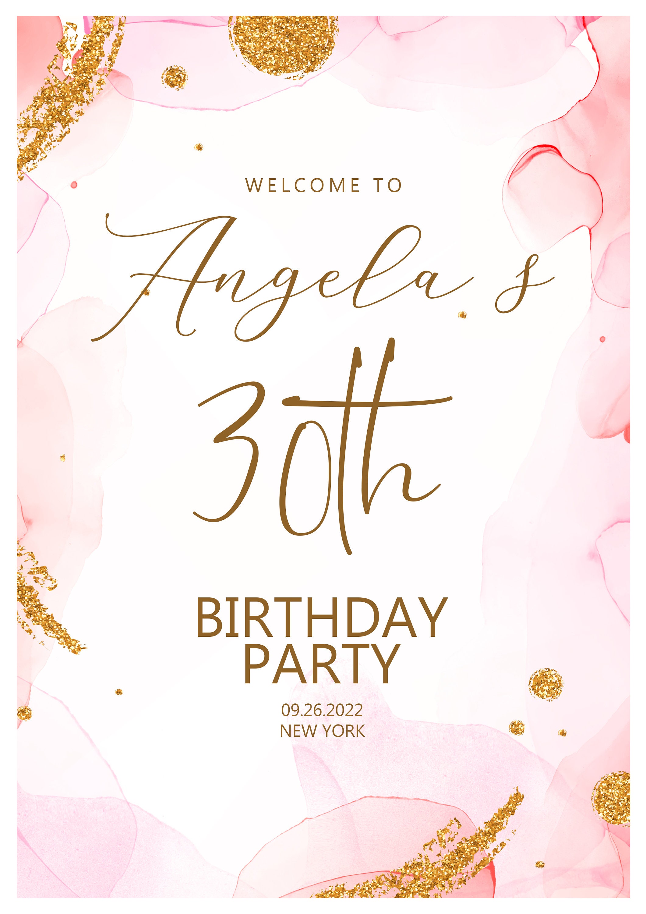 Personalised Womens Girls Birthday Party Welcome Sign - A2, A3 or A4 ...
