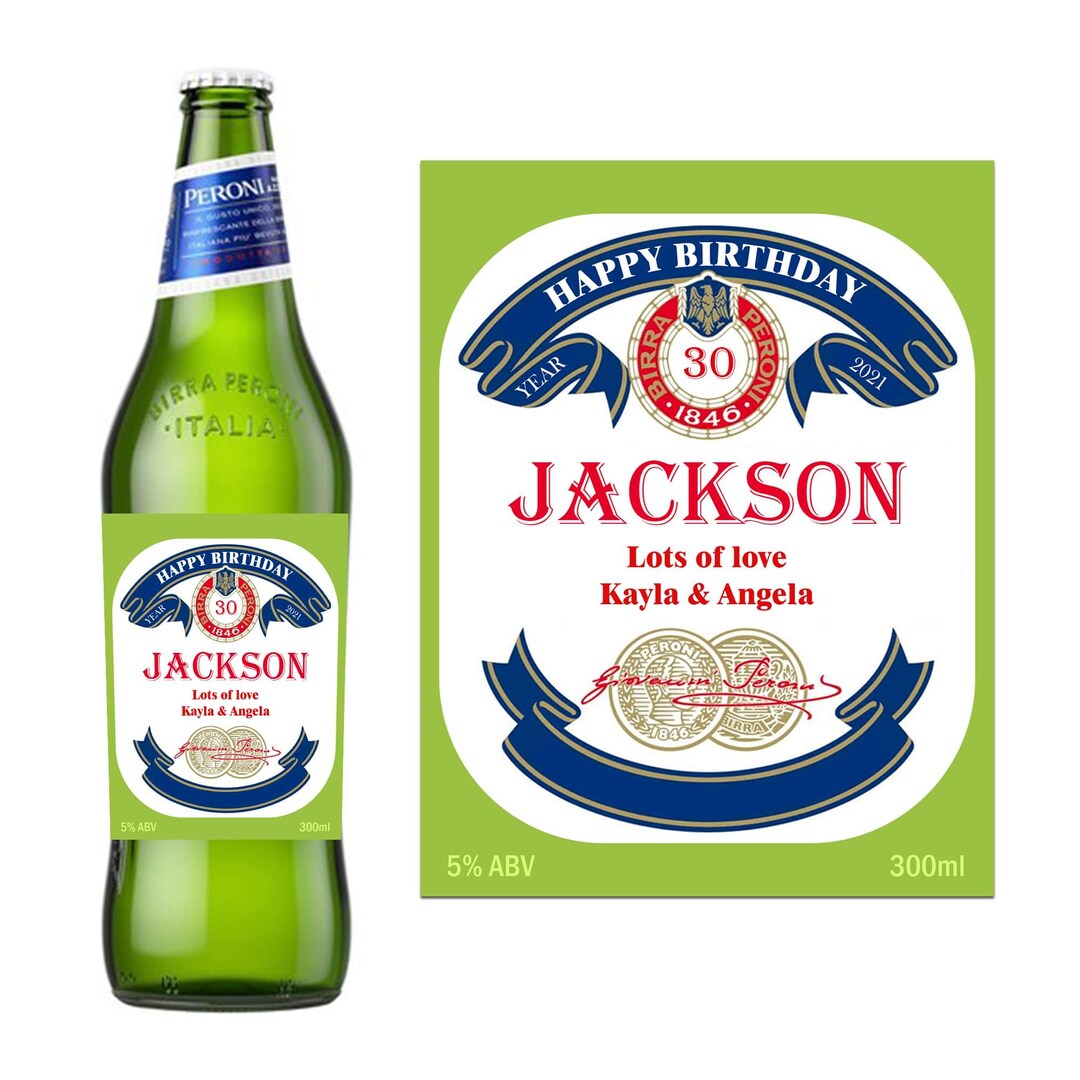 Personalised Lager Peroni Beer Bottle Alcohol Label Sticker Gift Any ...