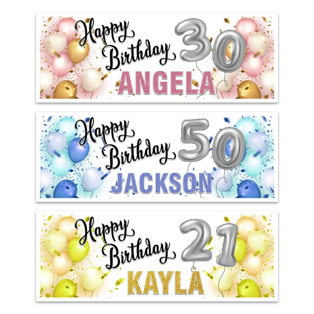 Personalised Happy Birthday Name Age Wall Banners - Etsy