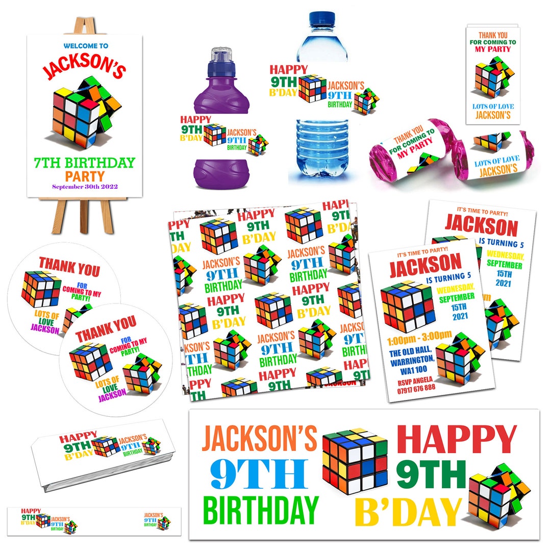 Personalised Rubik Cube Boys Girls Happy Birthday Party Decorations ...