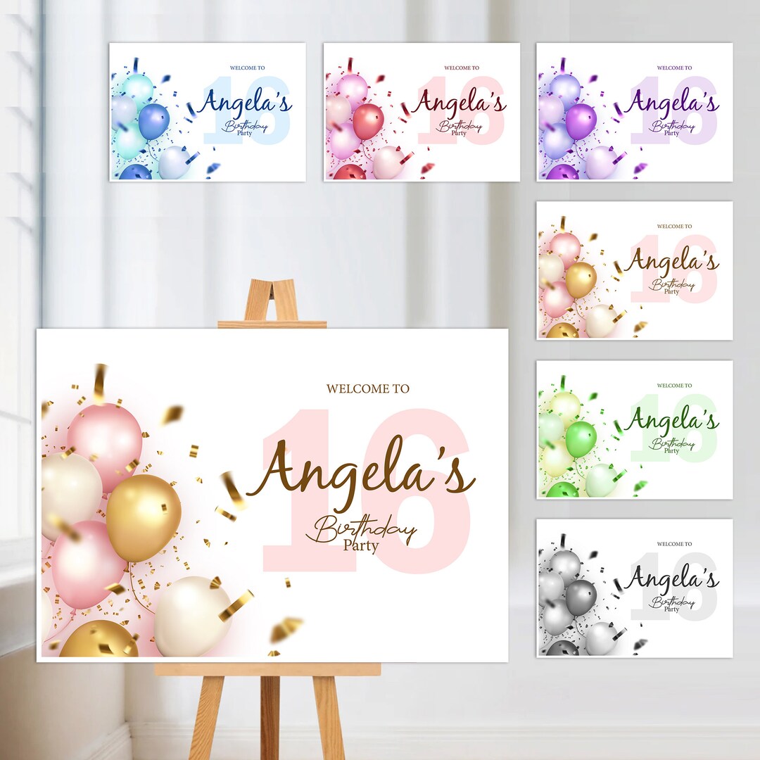 Personalised Womens Girls Balloon Birthday Party Welcome Sign - A1 ,A2 ...