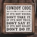 Cowboy Code Wood Sign Cowboy Sign Western Decor Western - Etsy