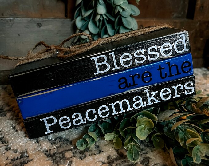 Police Book Stack Tiered Tray Decor Shelf Sitter Blessed Are the ...