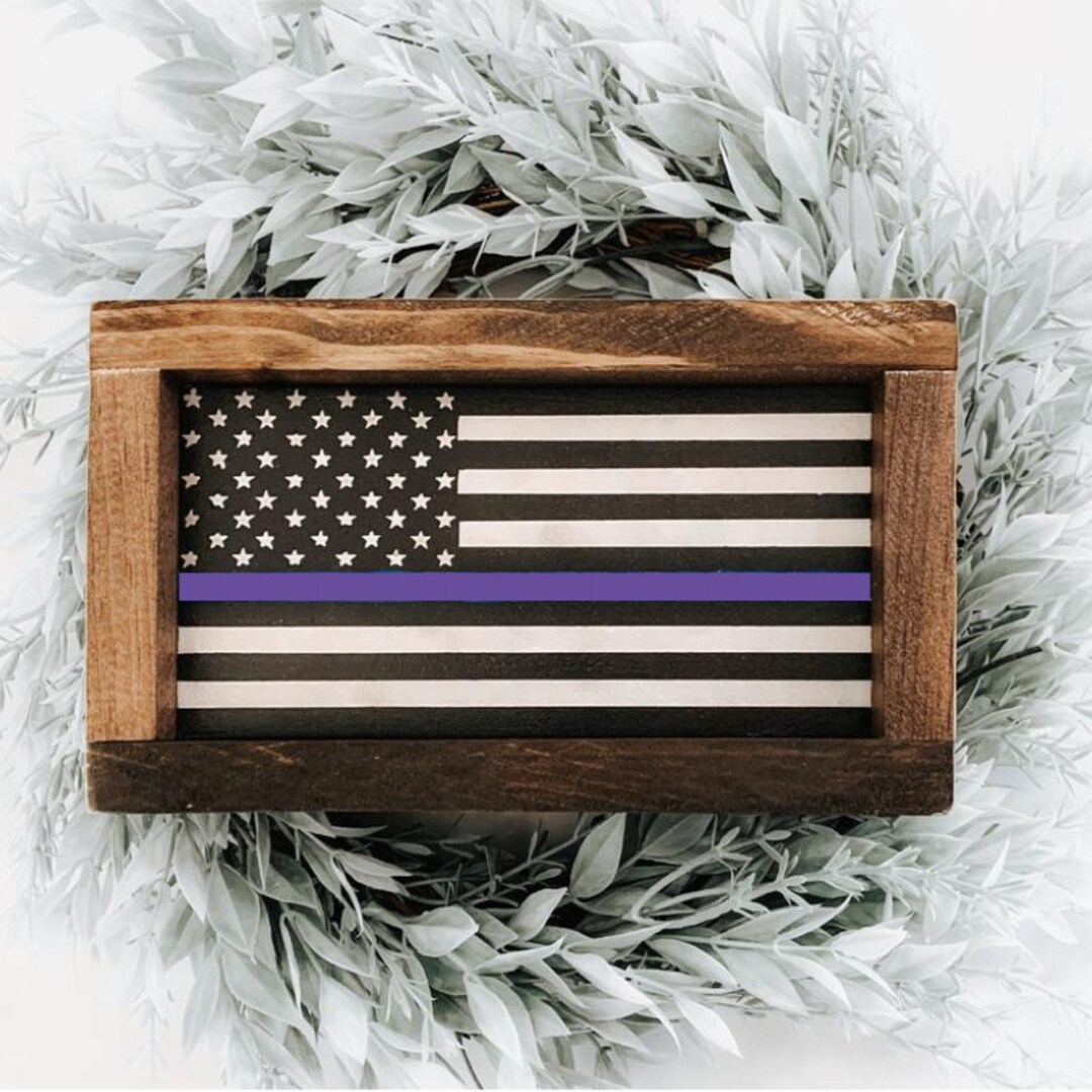 Rustic Thin Purple Line Wood Flag | Security Guard | Shelf Sitter ...