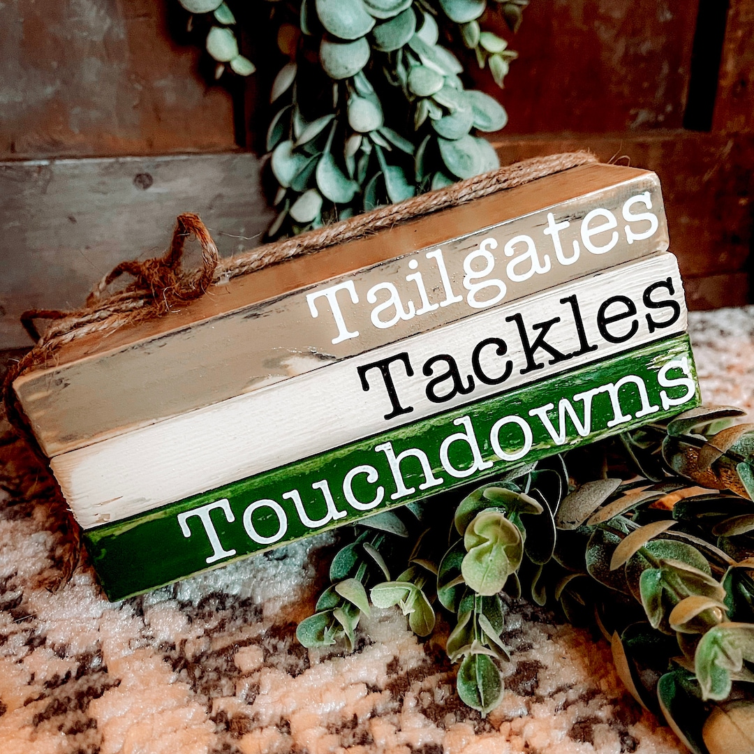 Wooden Football Book Stack, Tiered Tray Decor, Bookshelf Sports Decor ...