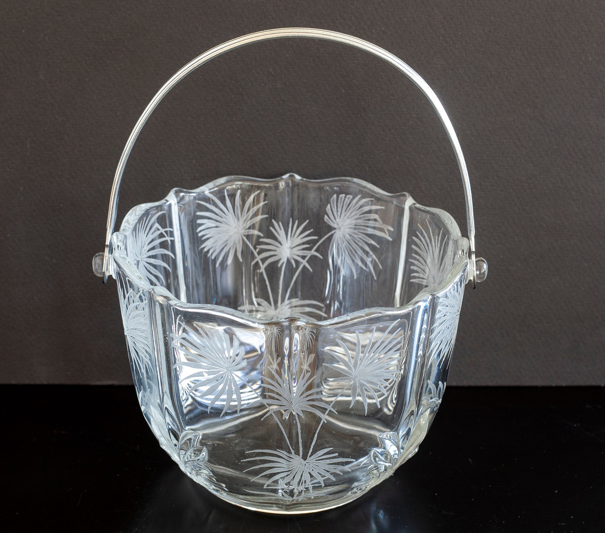 Fostoria Lido Baroque Ice Bucket W/ Chrome Handle, MCM Etched Glass ...