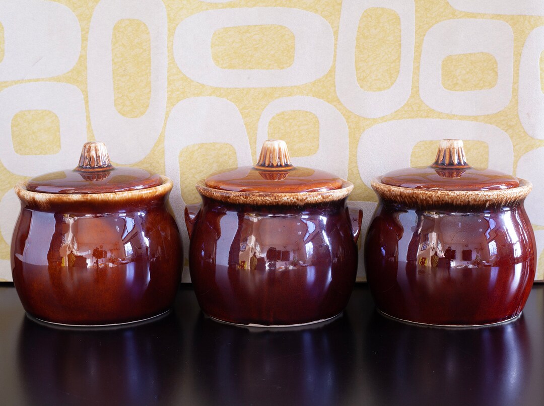 3 Mini Hull Bean Pots, Made in USA, Ceramic Kitchen Containers, Oven ...