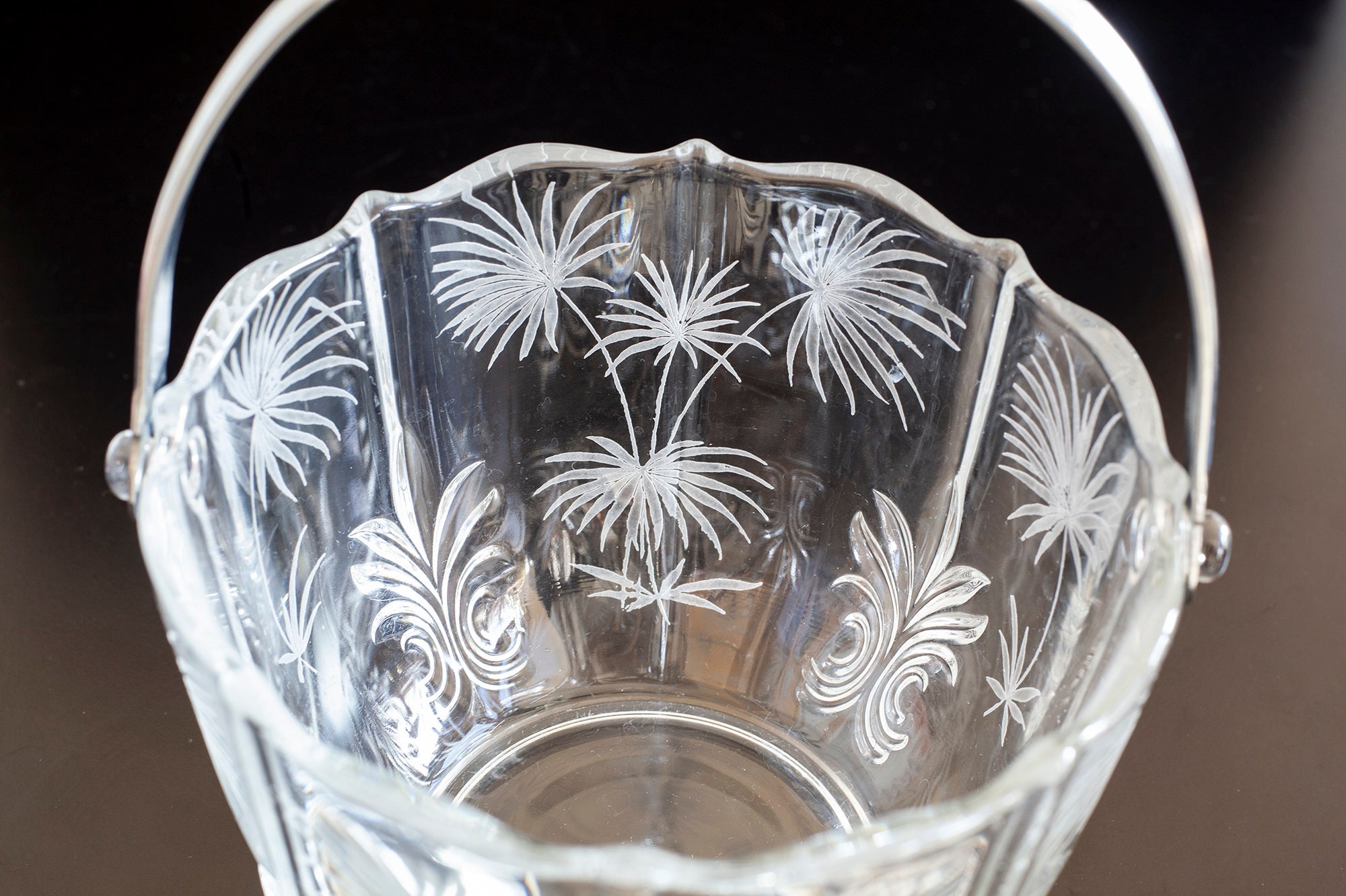 Fostoria Lido Baroque Ice Bucket W/ Chrome Handle, MCM Etched Glass ...