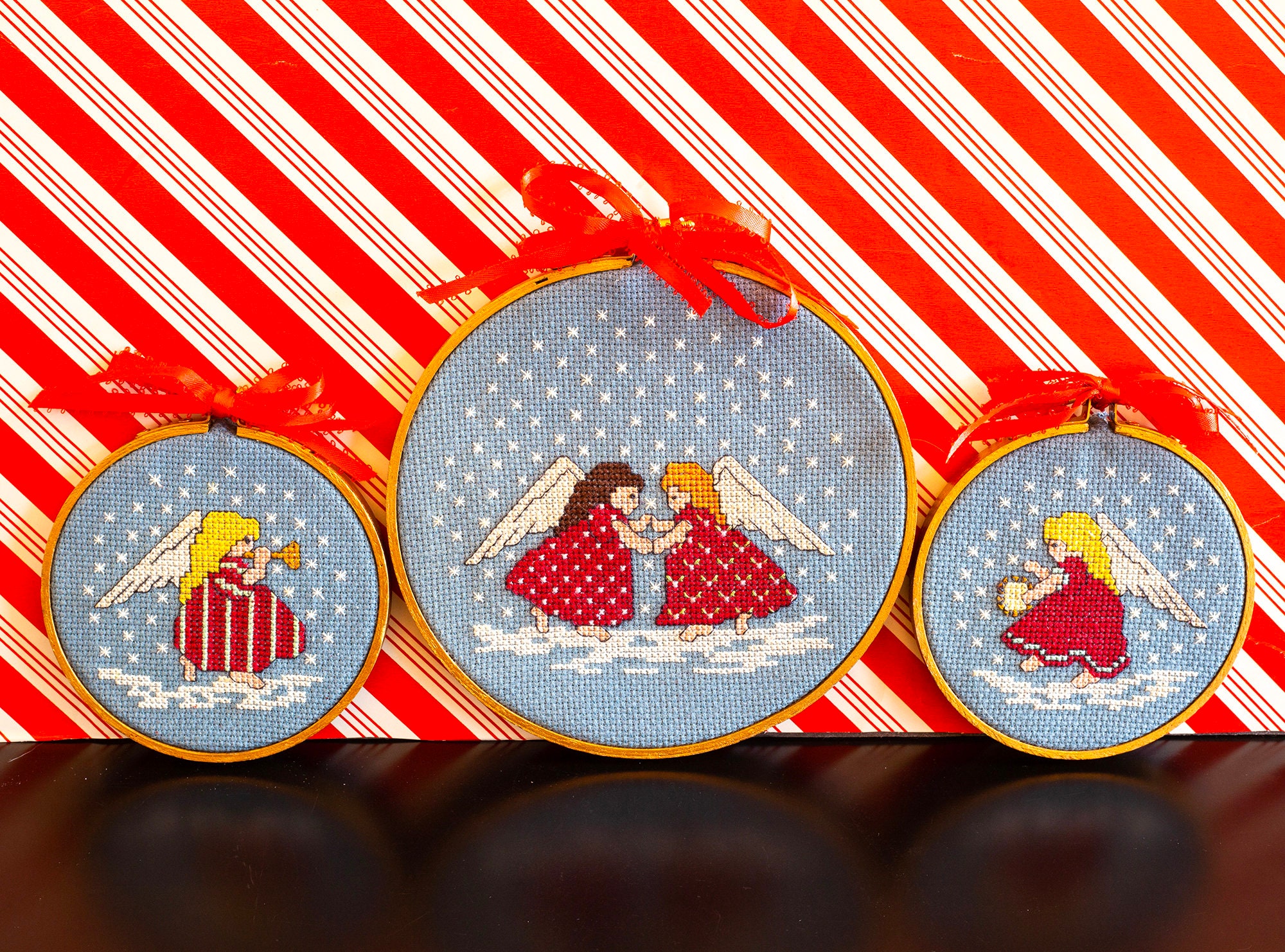 Vintage Needlepoint Cross Stitch Angles Framed Blue and Red - Etsy