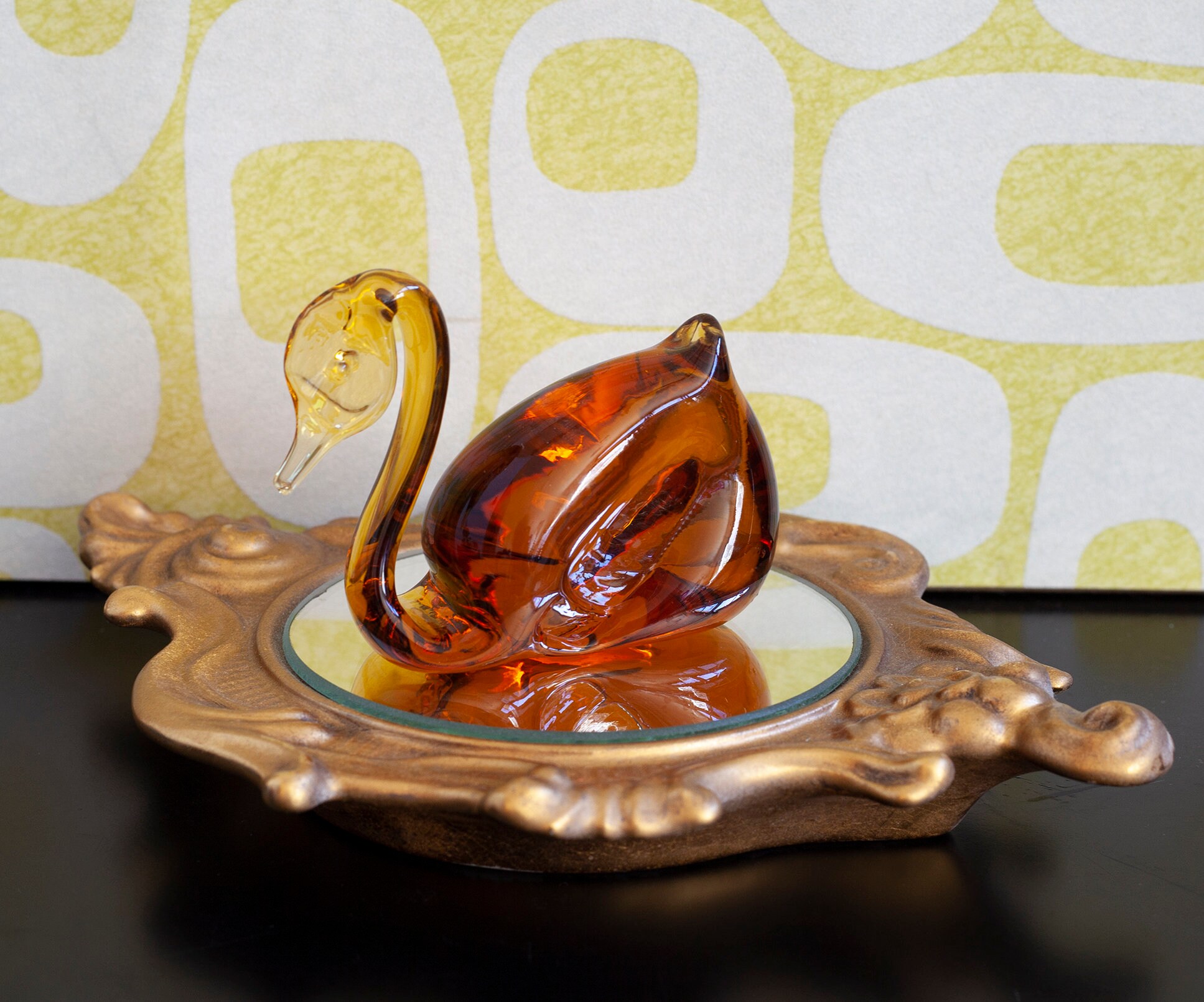 Gold Hand Blown Glass Swan, Amber Swan Art Glass - Etsy
