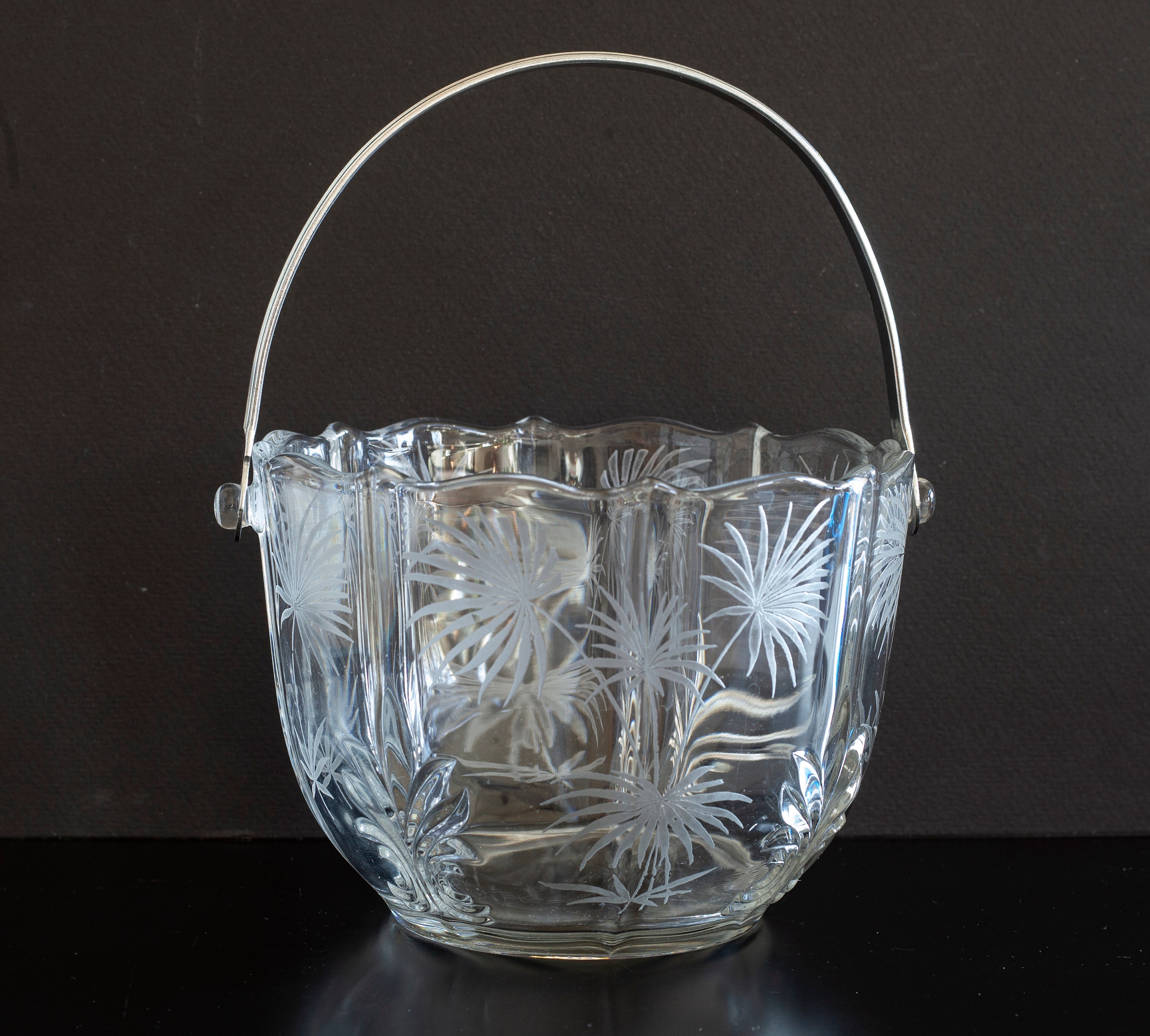 Fostoria Lido Baroque Ice Bucket W/ Chrome Handle, MCM Etched Glass ...