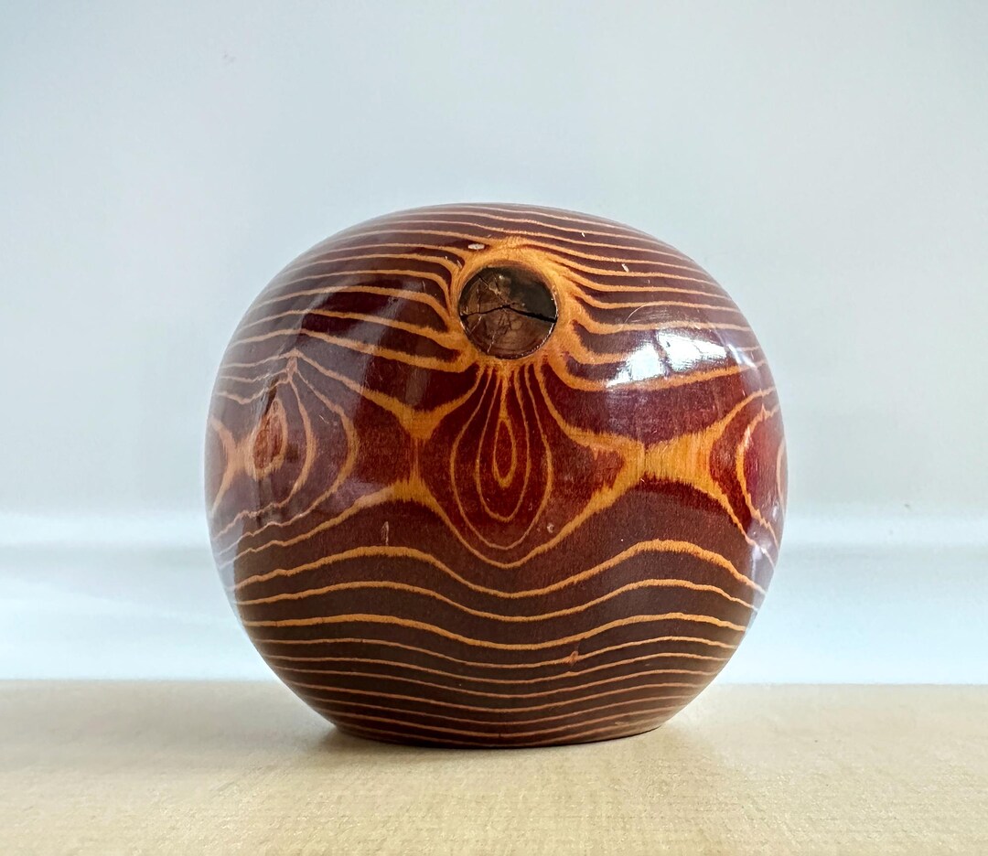 Vintage Round Hand Turned Wooden Sphere Vase, Handmade Wood Ball / Orb ...