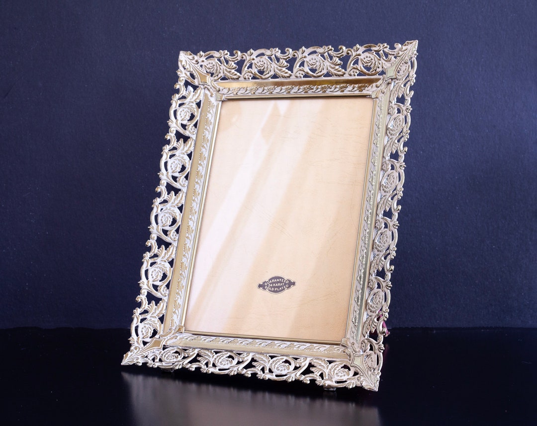 Vintage 24K Gold Plated Filigree Frame, Hollywood Regency Style ...